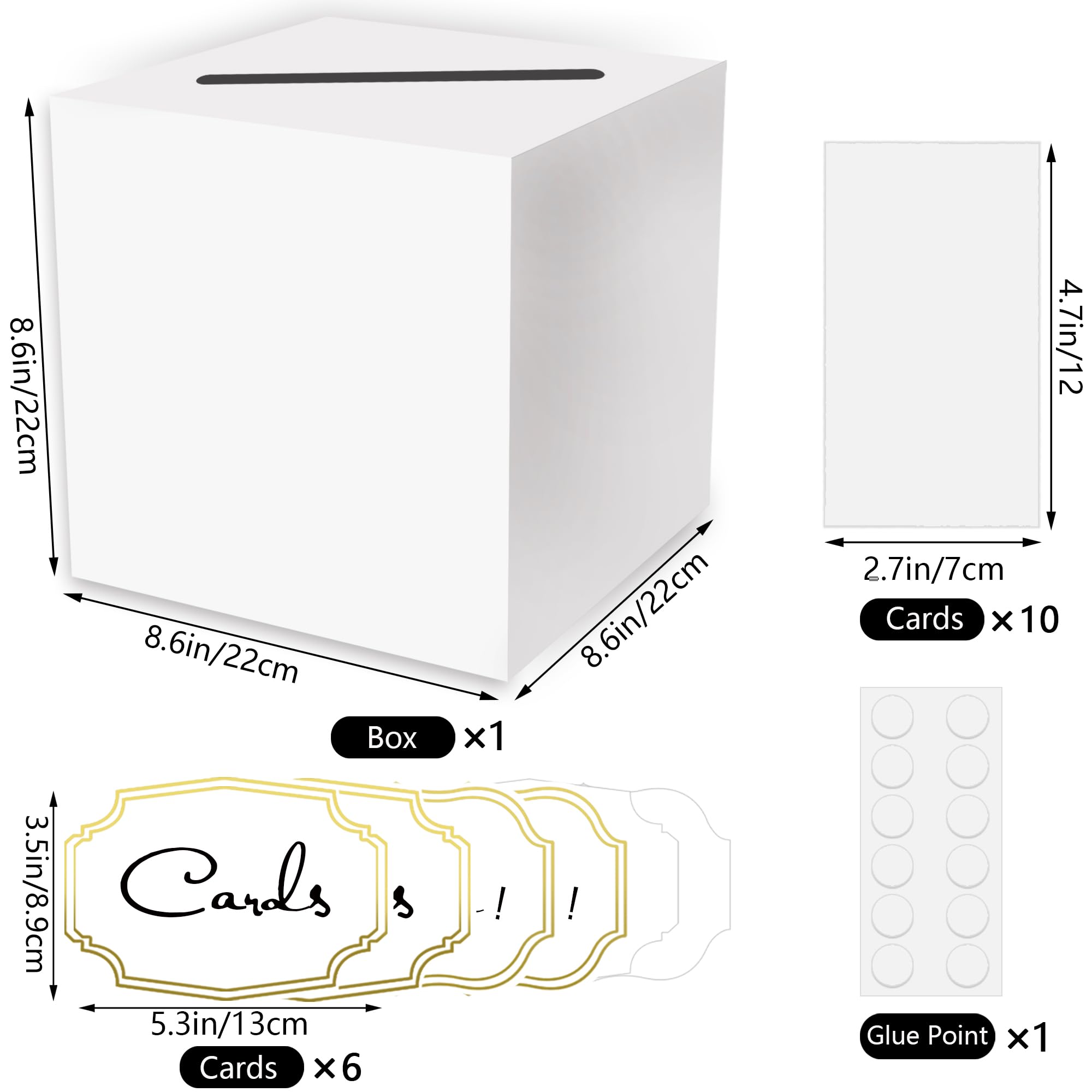 OIIVPOK White Card Box, 8.66in Card Box for Party, Wedding Card Box with 10pc Cards and 6pc Cards Stickers, DIY Gift Card Box for Wedding, Graduation, Birthday, Party Decoration Supplies