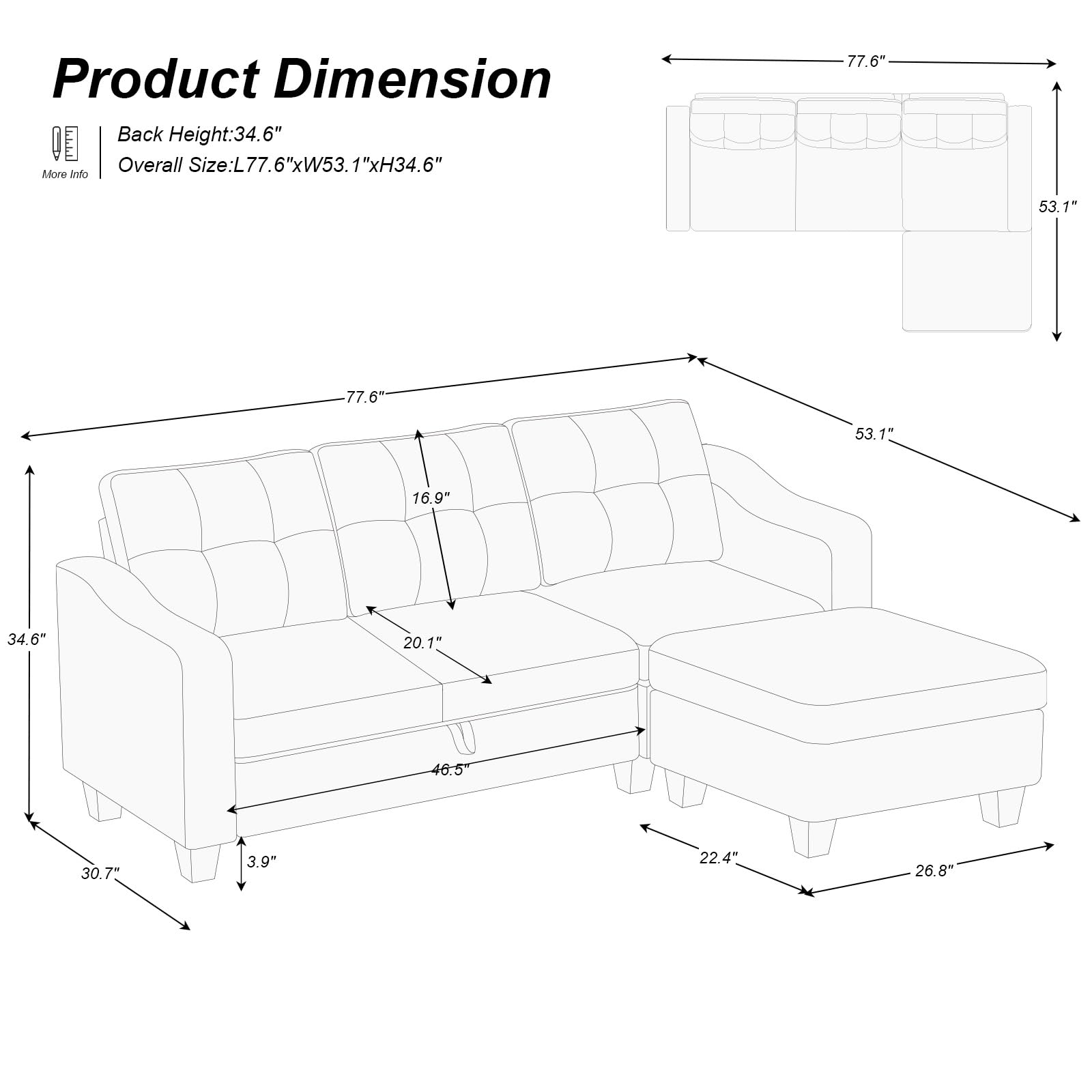 Belffin Velvet Sectional Couch with Storage, L Shaped Sofa with Chaise for Small Space, Black