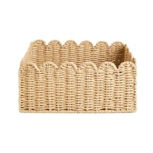 scalloped edge basket, wicker storage baskets,hand woven rattan basket for shelves,natural water hyacinth storage baskets for organizing (small)