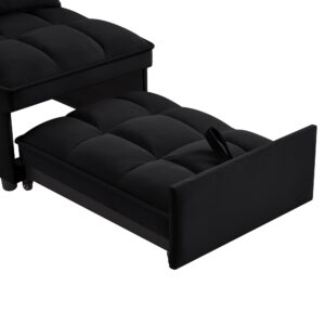 Sofa Bed Chair 4-In-1 Convertible Pull Out Couch for Living Room, Linen Sleeper Sofa Lounge Sofa with Storage Pocket, Single Recliner for Small Space with Adjustable Backrest & Pillow, Black