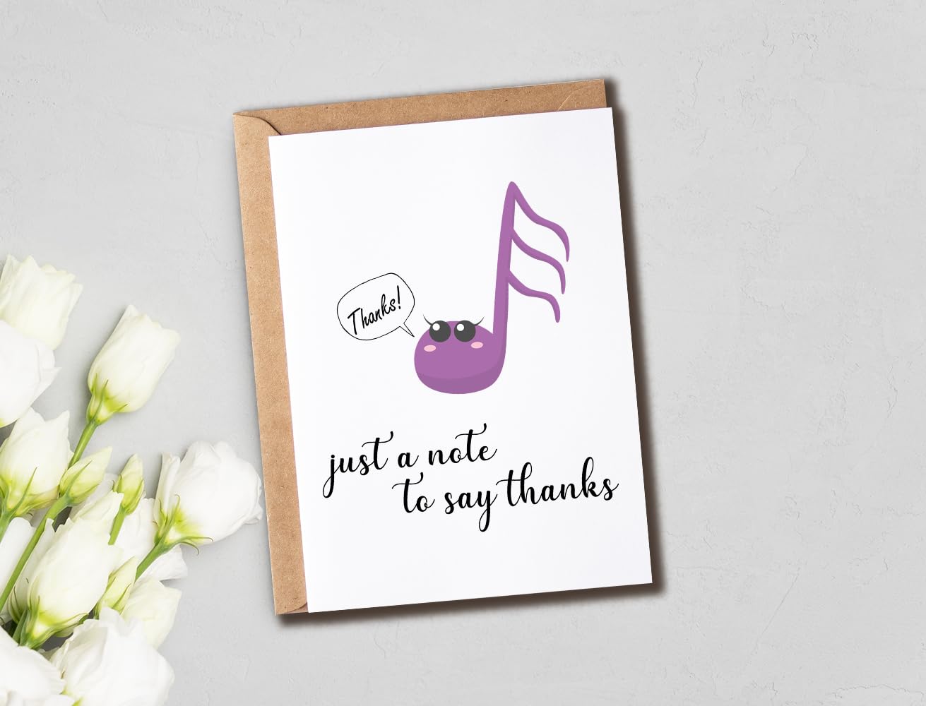 NDHGifts Just A Note To Say Thanks Card - Funny Punny Card - Thank You Card For Family - Card For Friend - Blank Card - Music Card - Gift For Teacher