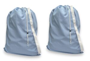 cotton laundry storage bags, 30" x 40", with shoulder strap, durable, commercial, laundromats and house, hospitals, machine washable, made in the usa. (light blue 2-pack)