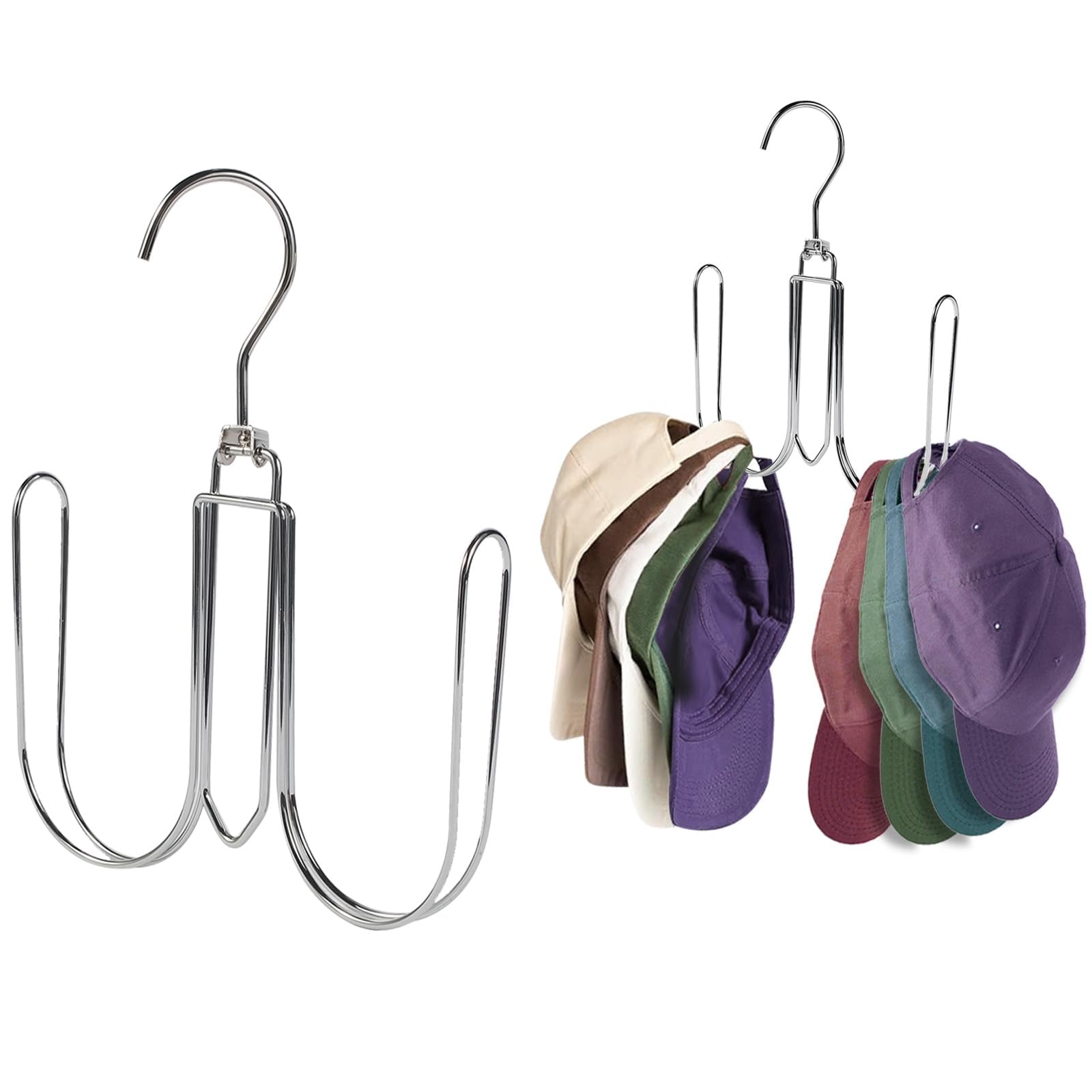 Hat Hanger for Closet, Metal Hat Organizer for Baseball Caps, Collapsible Hat Racks with 4 Big Hooks(2 Pack), 360° Rotation Space Saving Hangers, Better Organizer&Display for Hat, Tie, Scarveb