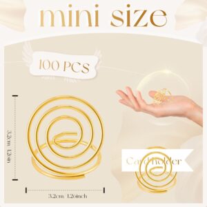 Affbei 100pcs Round Gold Place Card Holder Stand Metallic Table Number Holders, Mini Table Card Holder Table Picture Stands for Menu Memo Clip, Wedding, Baby Shower,Party, Birthday