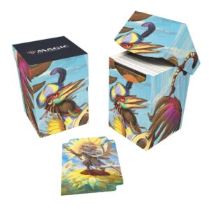 ultra pro - bloomburrow 100+ deck box® zinnia, valley’s voice for magic: the gathering, exclusive artwork, archival safe, rigid polypropylene, deck divider included