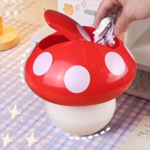 MiellyTava Mini Trash Can Mushroom Trash Can Mushroom Waste Bin Desktop Garbage Bin Cute Waste Basket with Lid for Home OfficeKitchen Trash Can