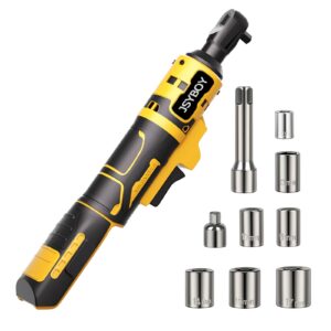 jsyboy 3/8" cordless ratchet wrench set, 45ft-lbs electric ratchet 320rpm power ratchet wrench with variable speed, led light, 3/8" to 1/4" sealed head ratchet, bare tool only