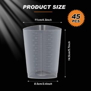 Blushtier 45 Pcs Plastic Triangular Intake Output Container 32 oz Triangular Graduated Container Three-Sided Translucent Plastic Beaker for Measuring and Mixing - Clear Markings in oz and cc