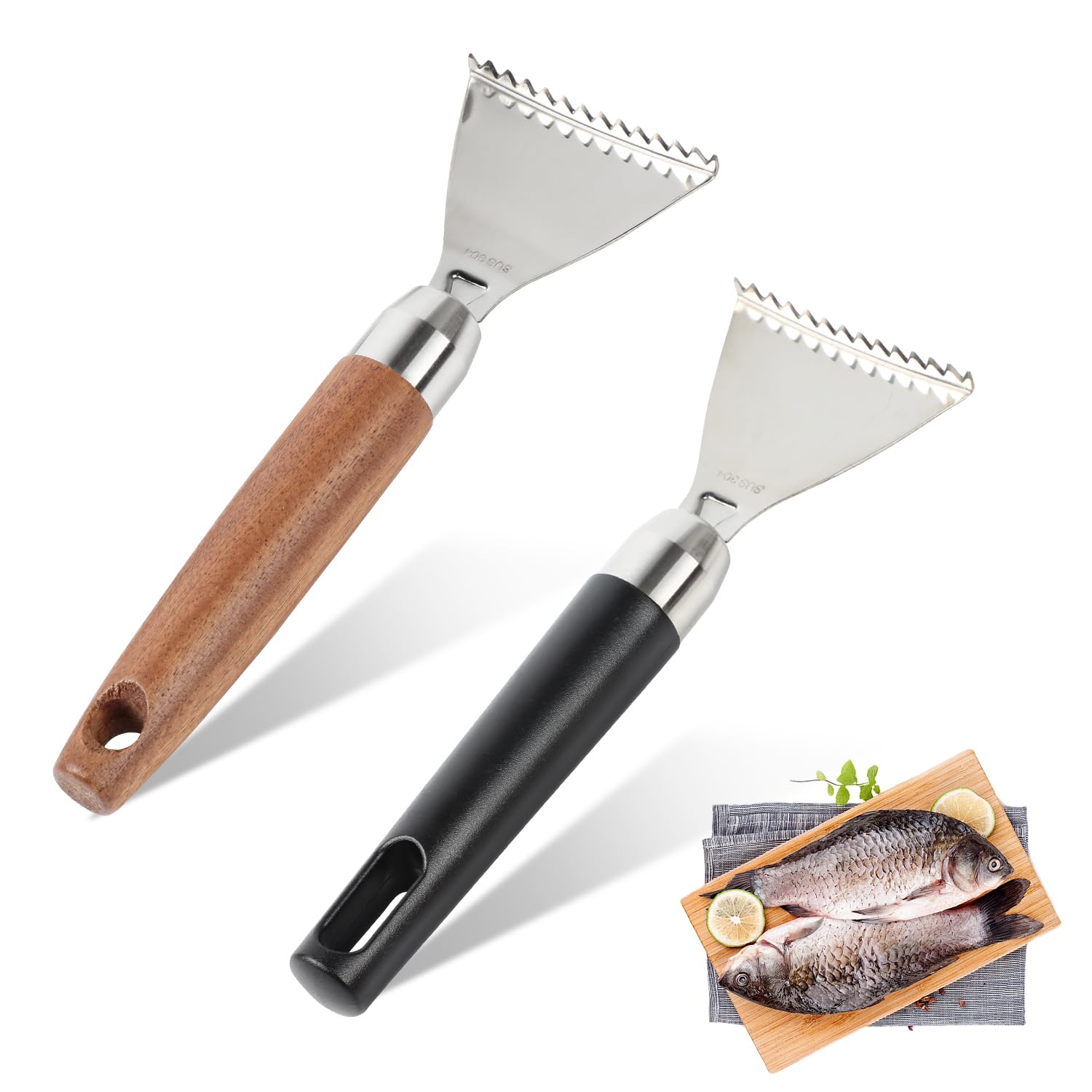 2Pcs Stainless Steel Sharp Durable Fish Scale Remover, 304 Stainless Steel Fish Scale Remove, Portable Fish Scale Remover, Quick Fish Descaler Tool for Chef and Home Cooks Fish Cleaning Tools