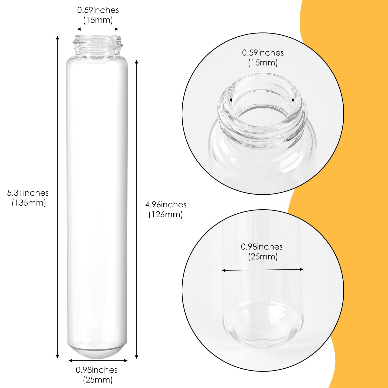 Cadbibe 50ml Glass Clear Test Tubes with Screw Caps and Plastic Stoppers, 25 x 135mm Liquid Small Leak-Proof Glass Test Tubes, 24PCS