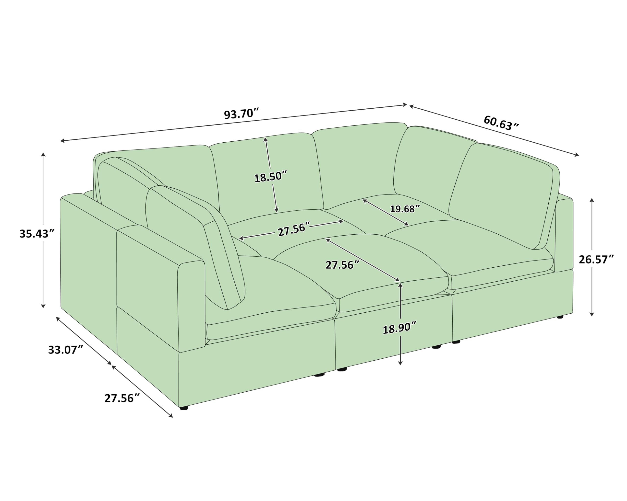 VANOMi Modular Sectional Sofa, Convertible Sleeper Sofa Modular Sectional Sofa Bed with Ottoman, 6-seat Sectional Sofas for Lving Room