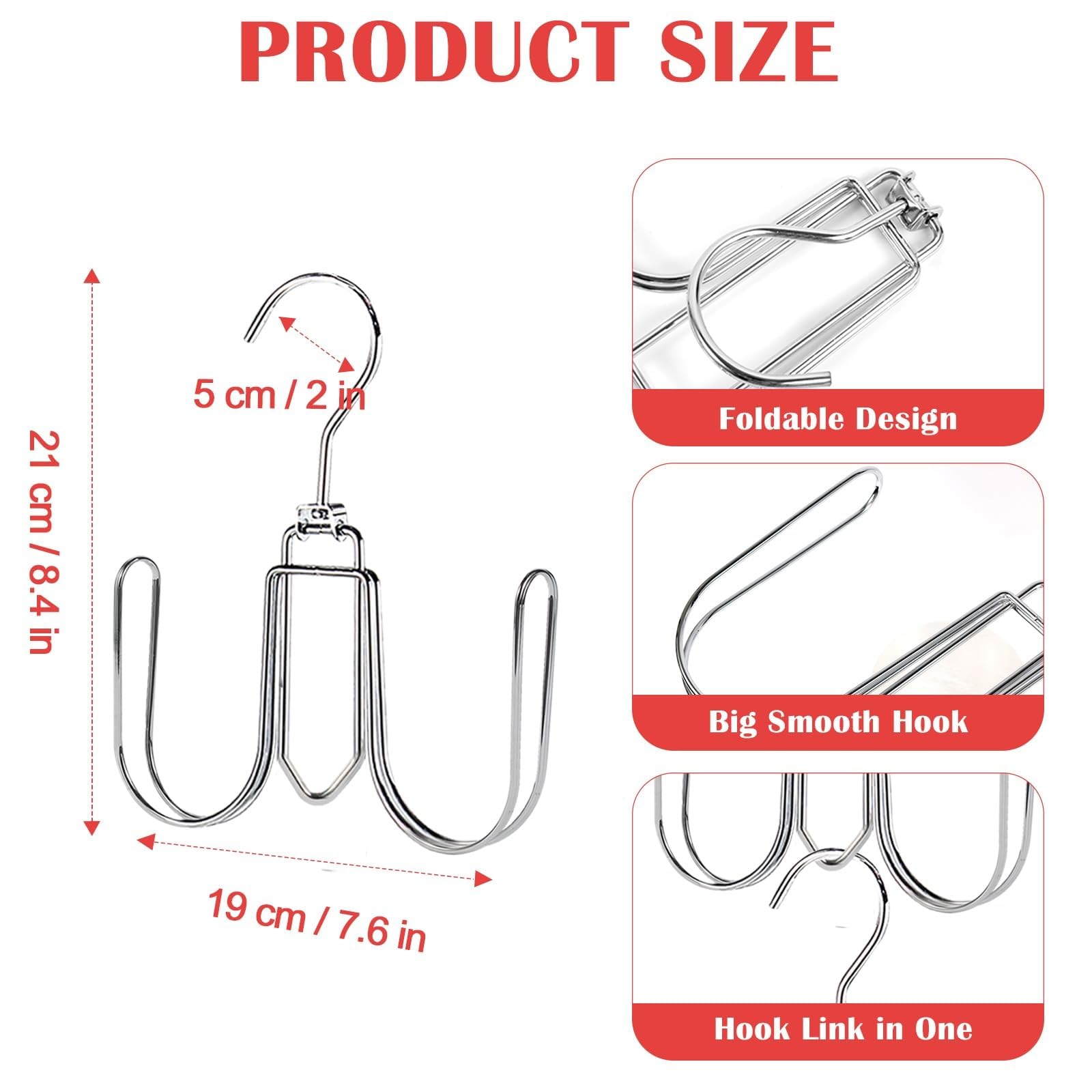 Hat Hanger for Closet, Metal Hat Organizer for Baseball Caps, Collapsible Hat Racks with 4 Big Hooks(2 Pack), 360° Rotation Space Saving Hangers, Better Organizer&Display for Hat, Tie, Scarveb