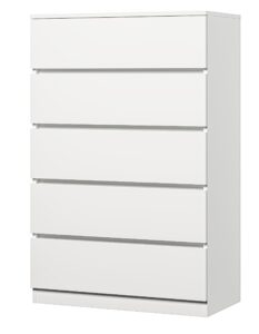 5 drawer dresser, white dresser for bedroom wooden tall closet drawers, modern nightstand with drawers clothing organizer cabinet for nursery, living room,hallway, 27.6 in, top and chest