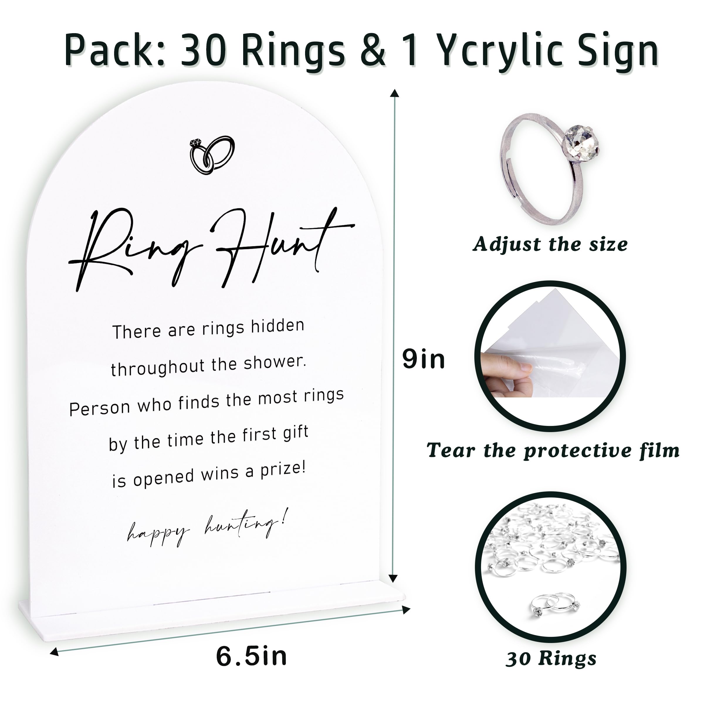 Minimalist Bridal Shower Party Ring Scavenger Hunt, The Ring Hunt Game, 1 Sign & 30 Rings, Bridal Shower Decoration, Wedding Party Games(xzjz10)