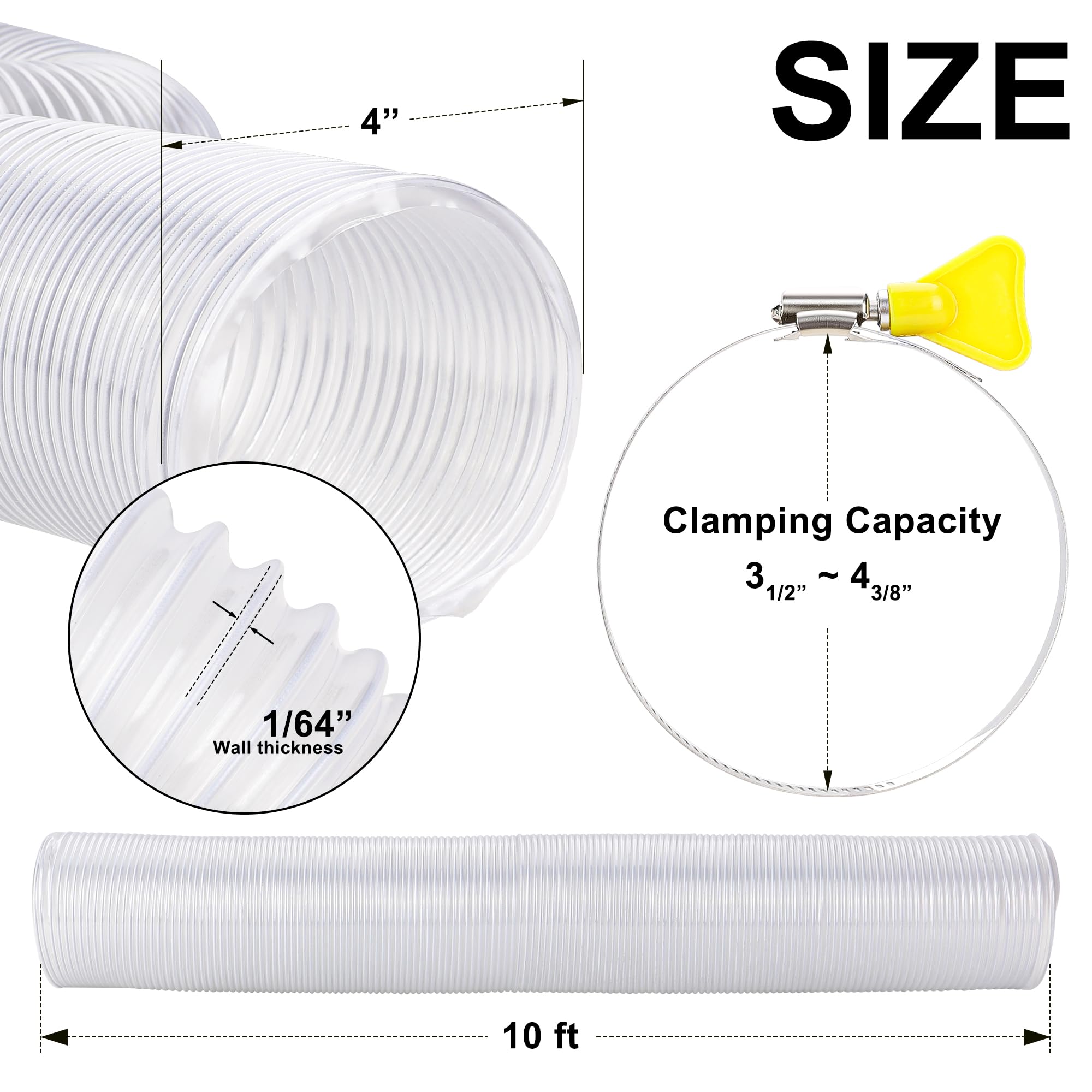 WYNNsky 4 Inch PVC Dust Collection Hose, 10 Feet Vacuum Hose for Woodworking