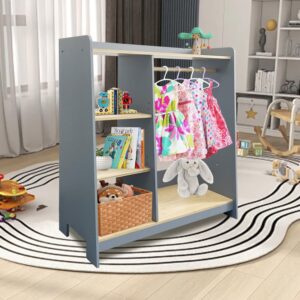 Kids' Armoires & Dressers, Kids Dress Up Storage, Open Hanging Armoire, Baby Dresser, Kids Wardrobe, Toddler Dress Up Rack, Organizer, Clothes Rack for Girls, Closet for Baby Clothes, Bedroom (Grey)