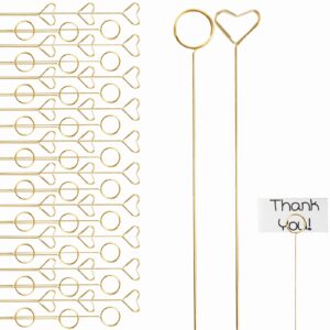 60 pcs metal floral place card holder gift card holder flower pick clips table number holders, gold metal card picture holder pick, floral gift card holder clips for wedding party favor(round+heart)