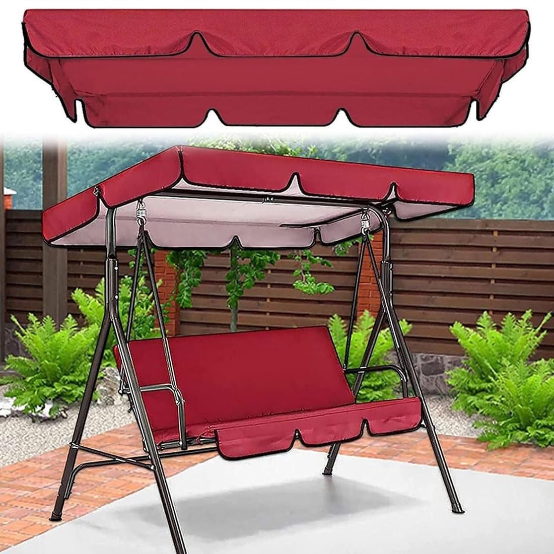 Replacement Canopy for Swing Seat - Waterproof Oxford Cloth Top Cover for 2/3-Seater Swing Chair, Durable Outdoor Patio Swing Canopy(Red,75x52x6inch)