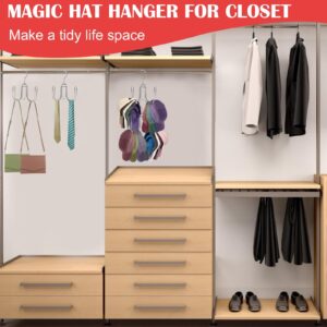 Hat Hanger for Closet, Metal Hat Organizer for Baseball Caps, Collapsible Hat Racks with 4 Big Hooks(2 Pack), 360° Rotation Space Saving Hangers, Better Organizer&Display for Hat, Tie, Scarveb