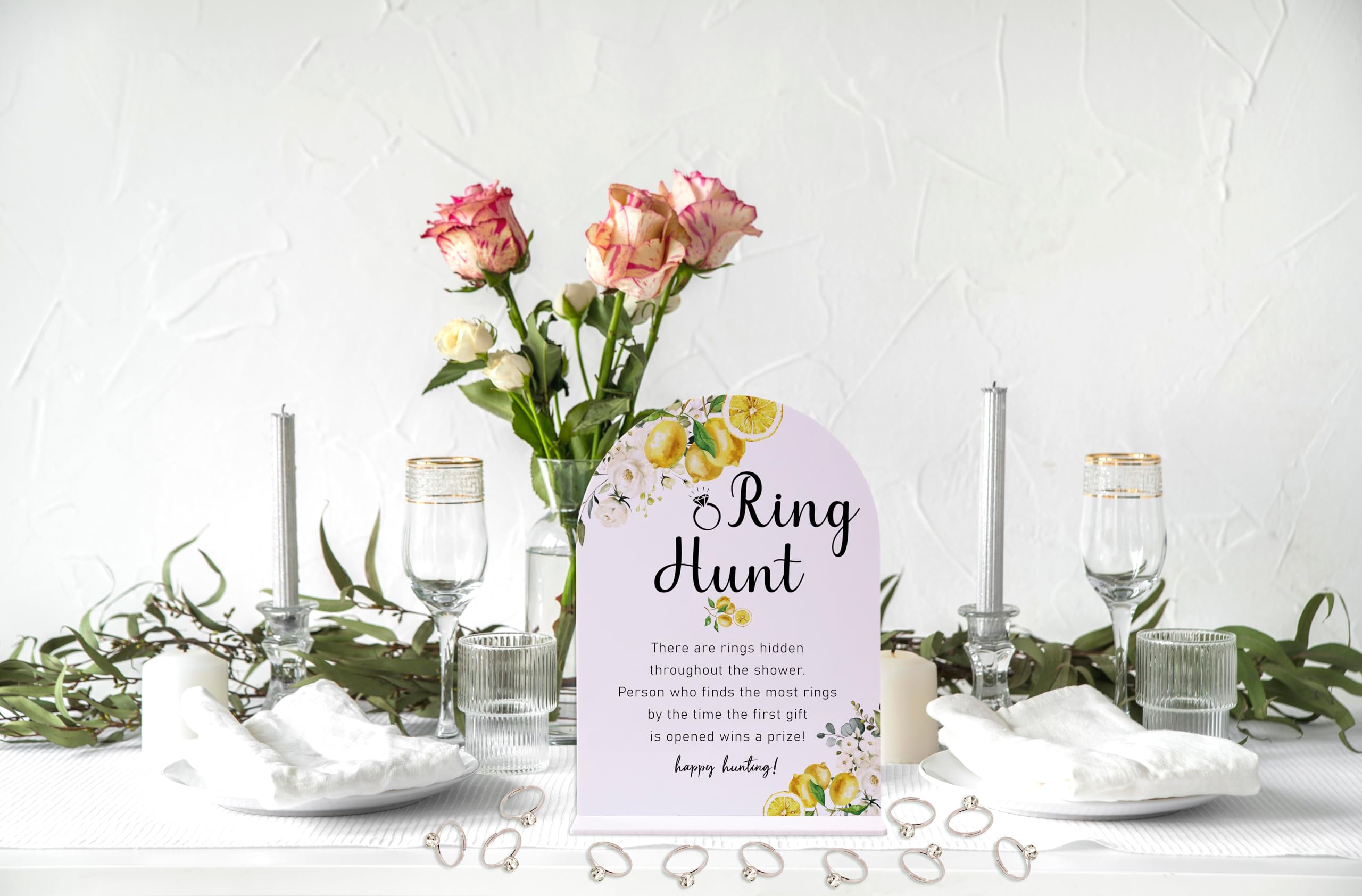 Lemon Bridal Shower Party Ring Scavenger Hunt, The Ring Hunt Game, 1 Sign & 30 Rings, Bridal Shower Decoration, wedding party games(xzjz13)