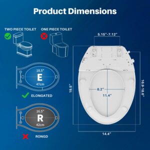 Smart Bidet Toilet Seat with Self-Cleaning, Soft Close Seat Cover, Front/Rear Wash