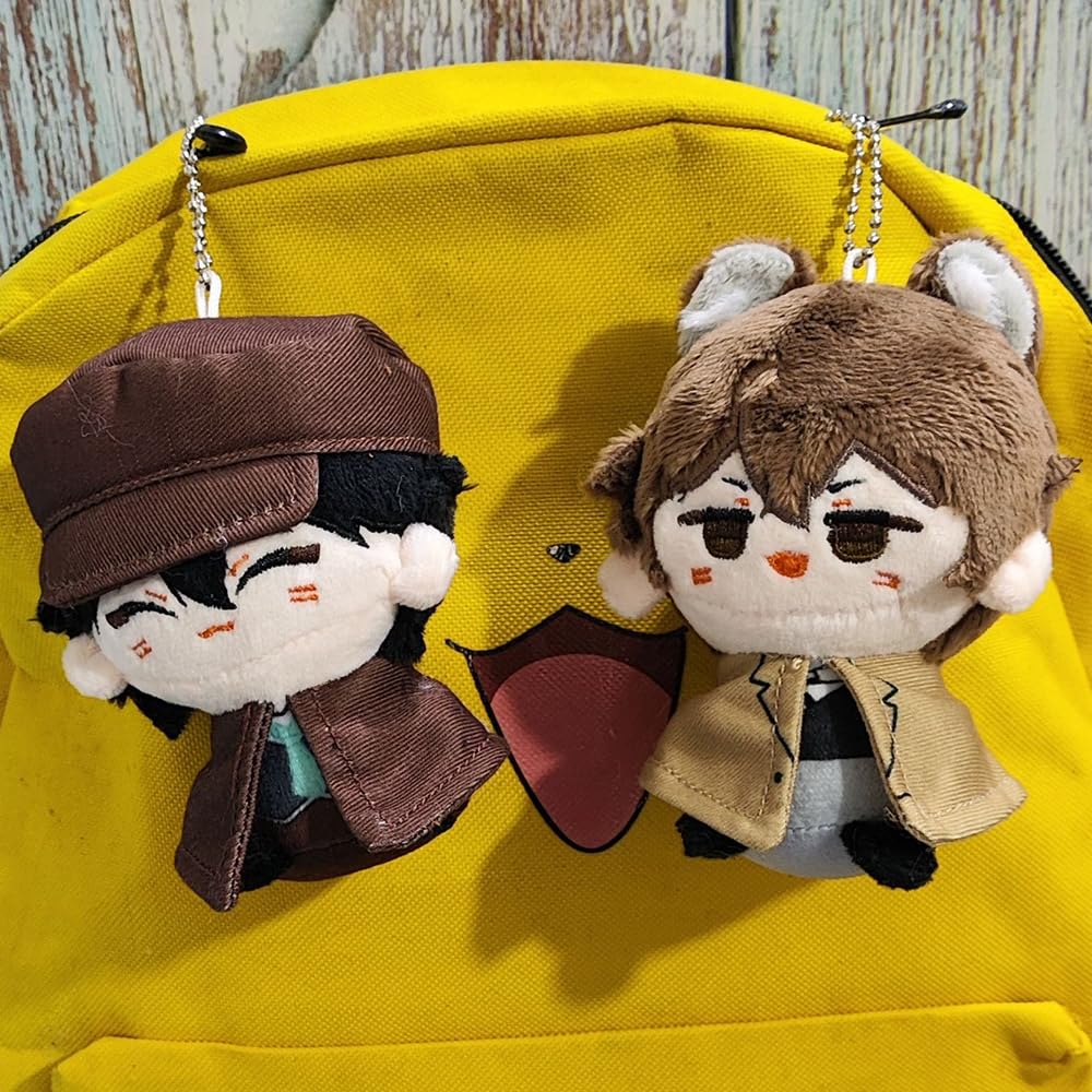 YLEAFUN Anime Plush Dazai Osamu Nakahara Chuuya Soft Figure Ranpo Edogawa Soft Stuffed Figure Cute Plush Pendant Bags Keychain Gifts 4.72inch