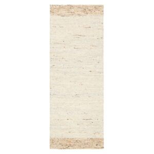 town & country terra montana textured border handcrafted 100% wool runner area rug, ivory/beige, 2'5"x7"