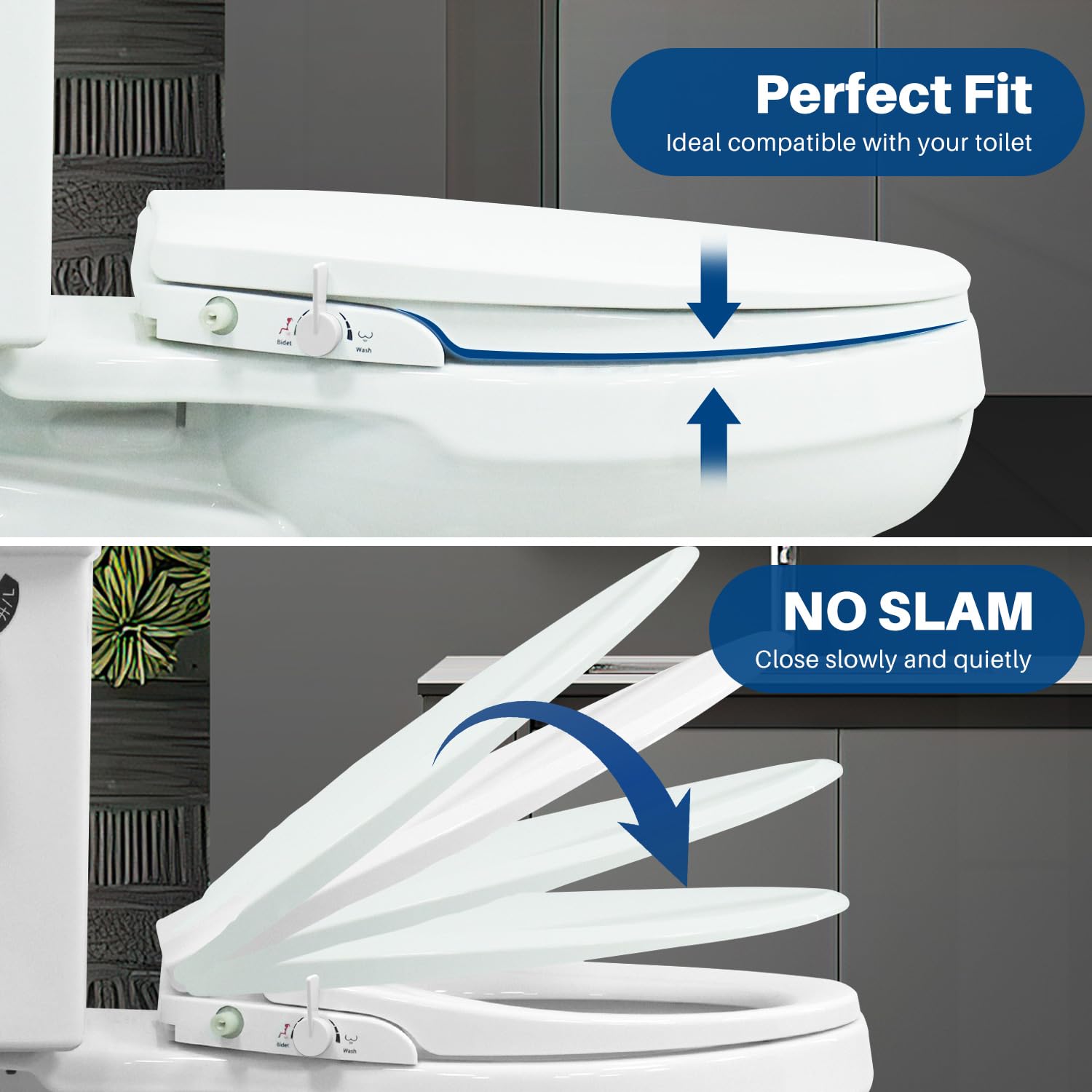 Smart Bidet Toilet Seat with Self-Cleaning, Soft Close Seat Cover, Front/Rear Wash