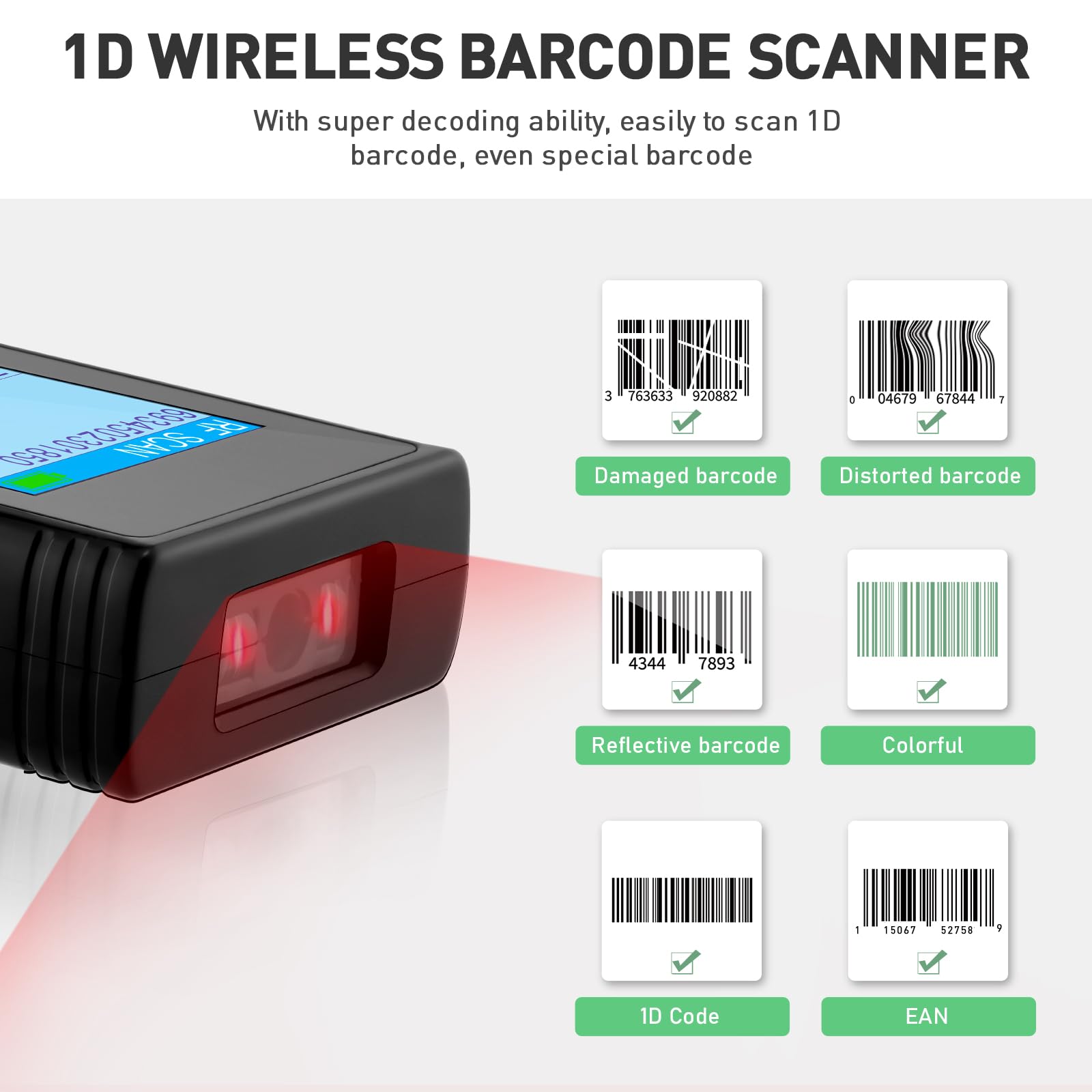 Wireless Barcode Scanner, Onewscan 2 in 1Mini Portable 1D CCD Inventory Bar Code Reader 2.4G Wireless & Wired Connection for Convenience Store, Supermarket, Warehouse, Library Inventory