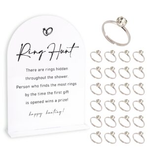 minimalist bridal shower party ring scavenger hunt, the ring hunt game, 1 sign & 30 rings, bridal shower decoration, wedding party games(xzjz10)