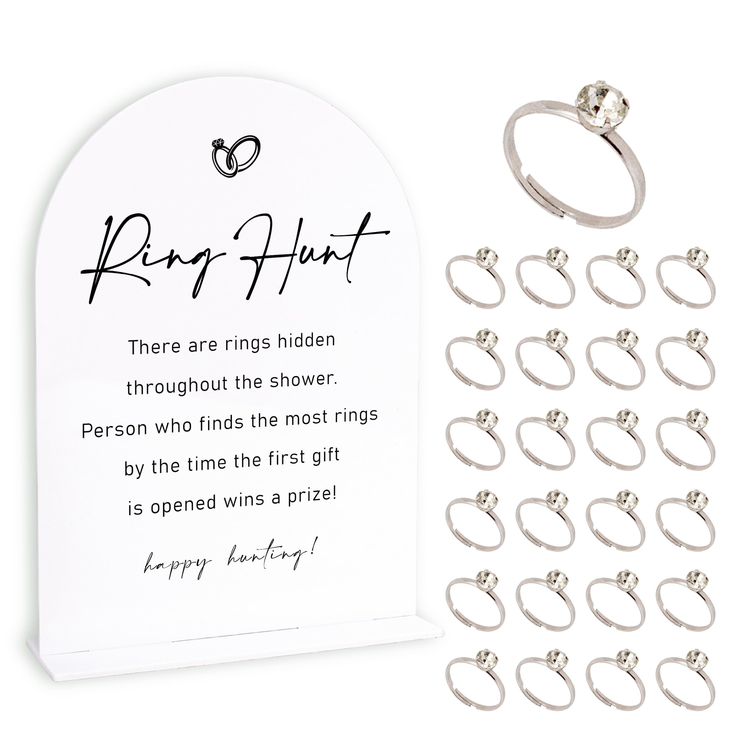 Minimalist Bridal Shower Party Ring Scavenger Hunt, The Ring Hunt Game, 1 Sign & 30 Rings, Bridal Shower Decoration, Wedding Party Games(xzjz10)