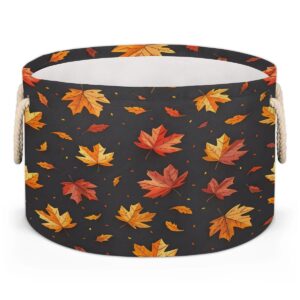 round storage basket orange maple leaves fall collapsible large clothes toy blanket books storage bin laundry basket organizer for closet shelf living room nursery bedroom dorm