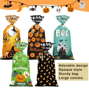 FXMHEHBB Halloween Cellophane Candy Bags, 150 Pcs Plastic Halloween Trick or Treat Bags Goodies Bags with Twist Ties for Snacks Cookies