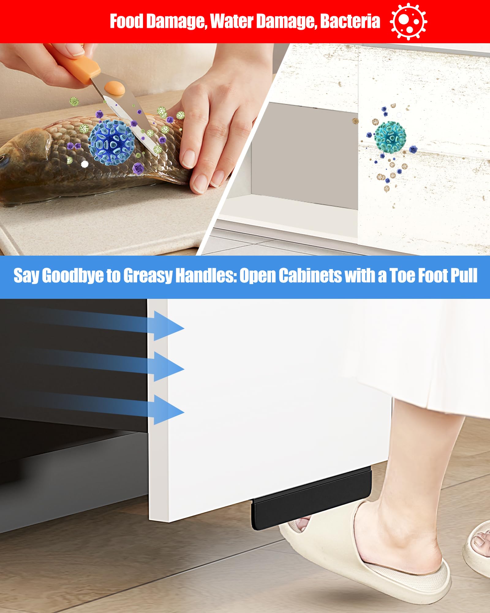 Cabinet Foot Pull for Trash Drawer, Trash Cabinet Foot Pull, Touchless Hands Free Design for Full Overlay Cabinet Door