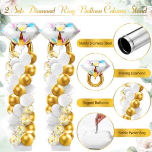 Realspring 2 Sets Diamond Ring Balloon Column Stand Kit with 2 Ring Foil Ring Balloons 100 Latex Balloons, Adjustable Balloon Stands White and Gold Balloon Arch for Bridal Shower Wedding Engagement