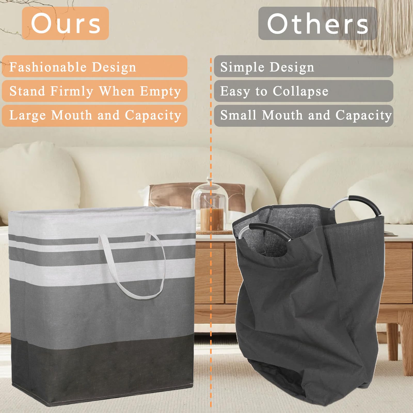 Gedamari 2-Pack Large Laundry Hamper, Collapsible Laundry Basket, Waterproof Freestanding Clothes Hamper with 2 Extended Handles, Movable in Family Rooms and Dorms, Gradient Grey, 105L