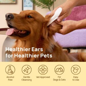 HICC PET Ear Finger Wipes for Dogs & Cats - Gently Remove Ear Wax, Debris - Sooths & Deodorizes - Relieve Ear Itching & Inflammation, Honey Scented, All Natural Ingredients - 50 Count