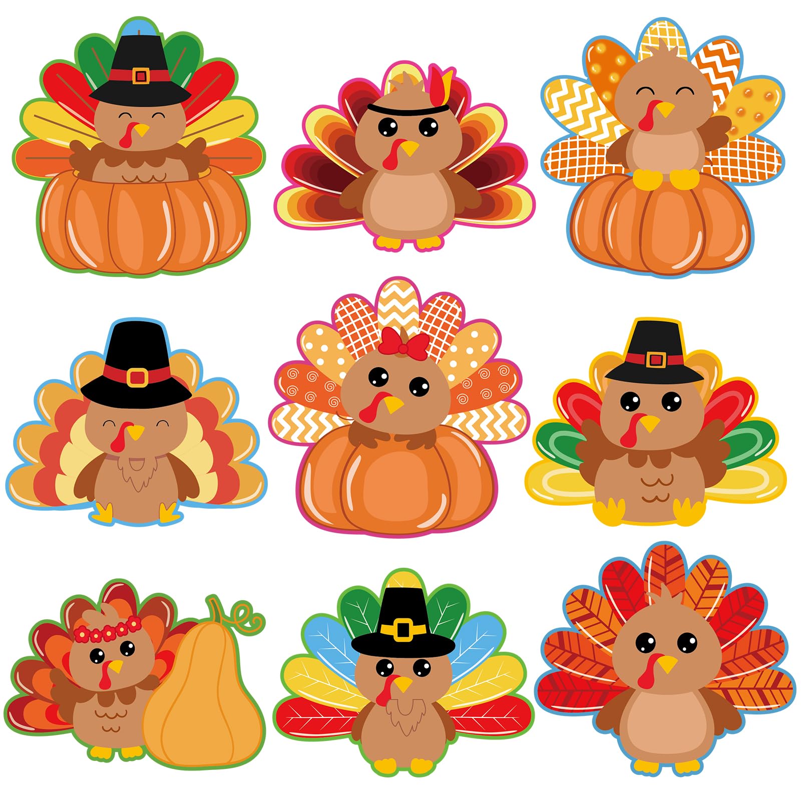 Thanksgiving Decorations 54 Pcs Turkey Cutouts Cartoon Turkey Paper Cutting Decor for Home Party School Bulletin Board Classroom Fall Theme Thanksgiving Party Supplies