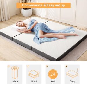 MUUEGM Folding Mattress, 3 Inch Tri-Folding Memory Foam Mattress Foldable Mattress with Washable Cover Portable Mattress for Yoga/Camping/RV/Guest Beds,CertiPUR-US Certified, Full Size