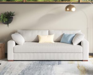 vanacc modern sofa, sofa couch with soft corduroy upholstered, 3 seater comfy couch for living room home office-white couch