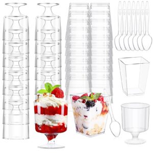 200pcs dessert cups with spoons 100pcs 5 oz mini clear plastic appetizer parfait cup 100 spoon small fruit ice cream mousse pudding serving bowl shooter for party square wine shot glasses round goblet