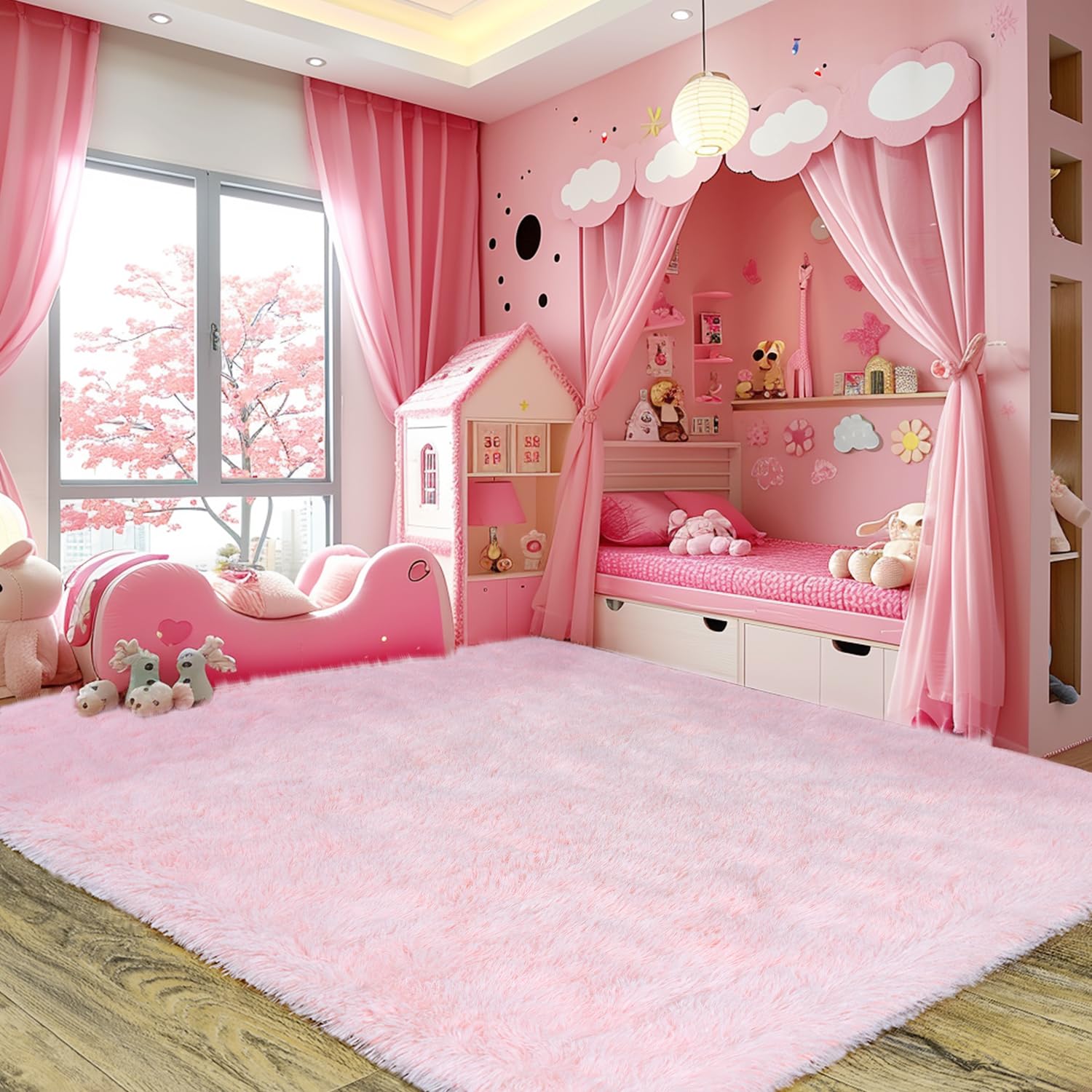 Ultra Soft Pink Rugs for Bedroom 8x10 Feet, Fluffy Shag Area Rugs for Living Room, Large Comfy Furry Rug for Girls Kids Baby Room Decor Teenage Pastel Princess Rug, Non Slip Nursery Classroom Rug