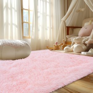 Ultra Soft Pink Rugs for Bedroom 8x10 Feet, Fluffy Shag Area Rugs for Living Room, Large Comfy Furry Rug for Girls Kids Baby Room Decor Teenage Pastel Princess Rug, Non Slip Nursery Classroom Rug