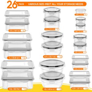 52 PCS Food Storage Containers with Lids Airtight (26 Lids & 26 Containers)- Reusable Plastic Leakproof Meal-Prep Container for Kitchen Storage Organization Microwave/Dishwasher Safe with Labels & Pen