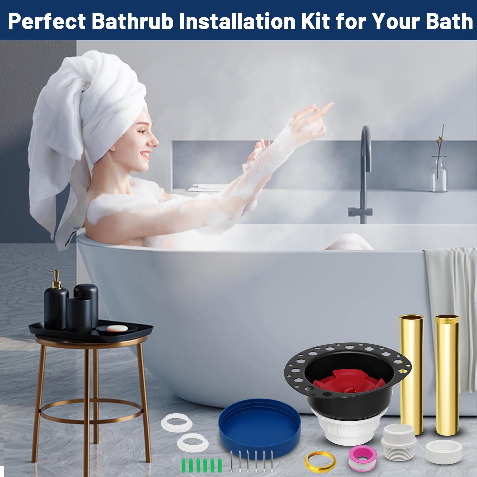 Freestanding Bathtub Tub Drain Rough-in Kit with Brass Tail Pipe and PVC Adapter Compatible with Freestanding Bathtubs Floor Mounted Bathtub and Standard Bathtubs