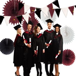 Graduation Party Decorations Maroon Black 2024/Burgundy Black Graduation Decorations/Maroon Birthday Party Decorations Bridal Shower/Burgundy Black Triangle Banners 2pcs