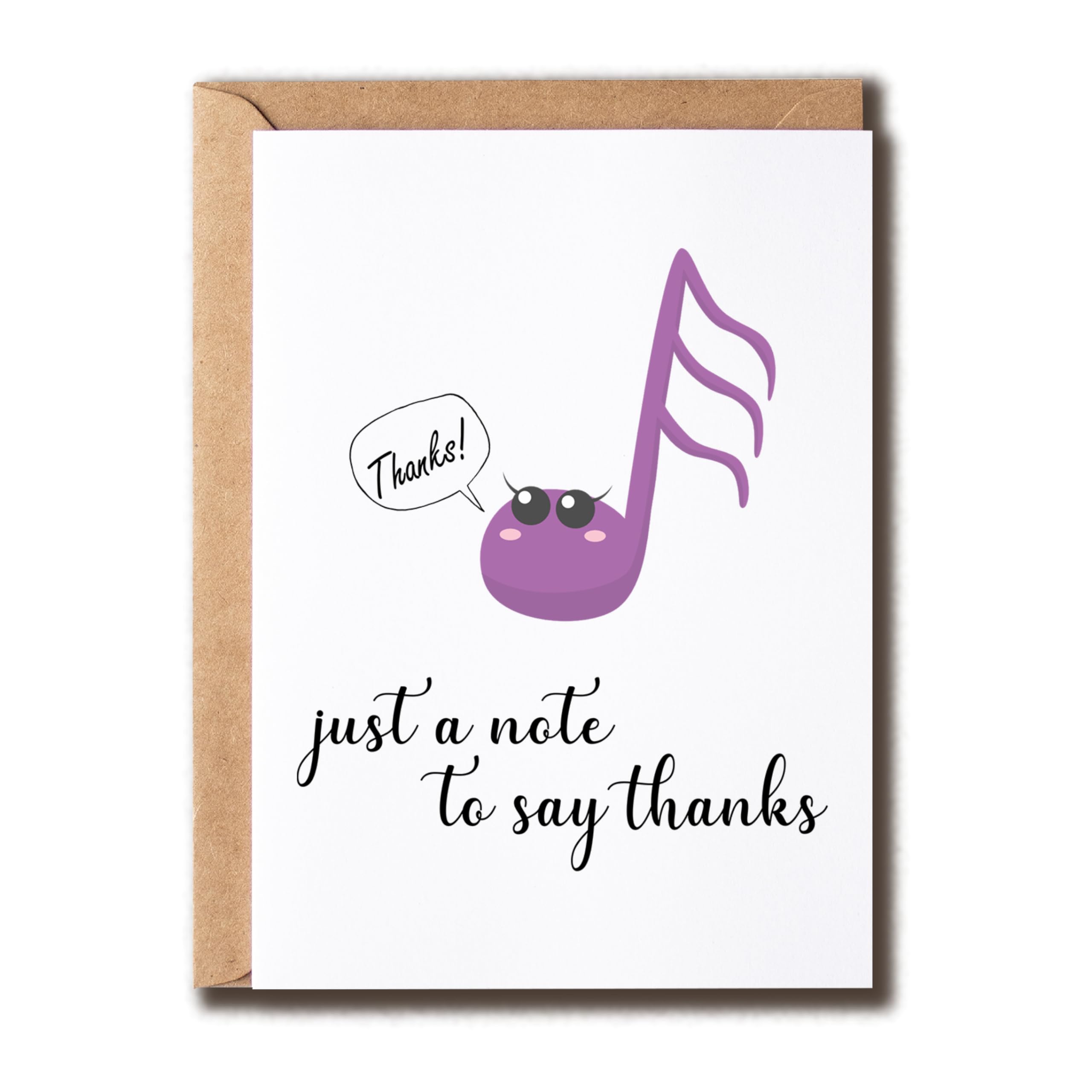 NDHGifts Just A Note To Say Thanks Card - Funny Punny Card - Thank You Card For Family - Card For Friend - Blank Card - Music Card - Gift For Teacher