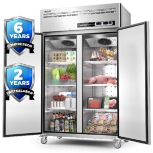 coolski 48" w commercial refrigerator and freezer combo, 36 cu.ft 2 section stainless steel solid door fan cooling upright reach in freezer for restaurant bar shop kitchen garage school church