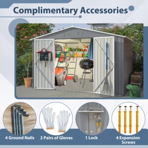 Backyard Shed,10 X 8 Ft Large Metal Tool Sheds, Heavy Duty Storage House with Sliding Doors with Air Vent for Backyard Patio Lawn to Store Bikes, Tools, Lawnmowers Dark Grey