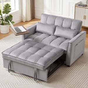 yafylly 3 in 1 sleeper sofa couch bed, pull out loveseat with storage, full size velvet convertible chair with 2 pockets & 2 pillows for living room